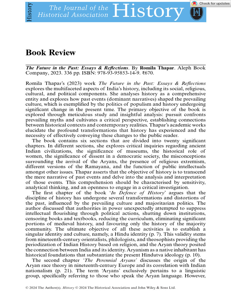 History - 2024 - The Future in The Past Essays Reflections by Romila ...