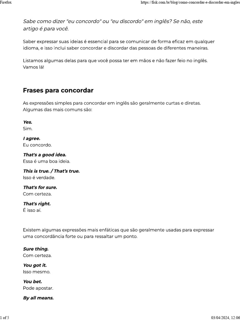 Como concordar e discordar em inglês Blog Fisk | PDF