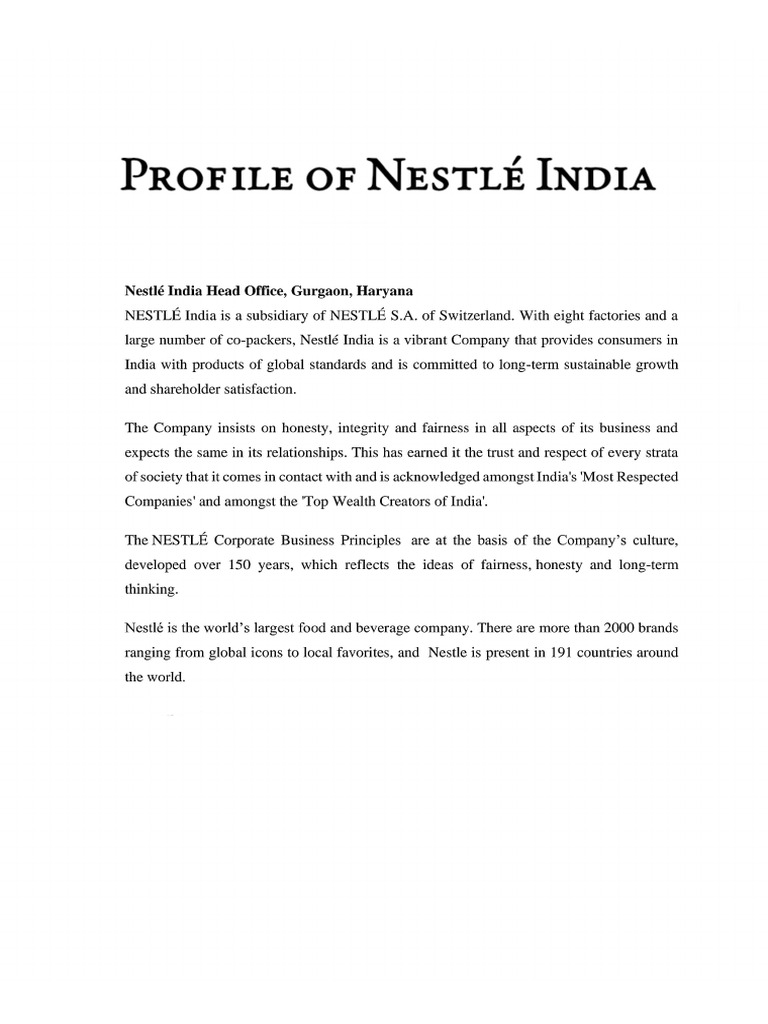 Nestle Intro | PDF
