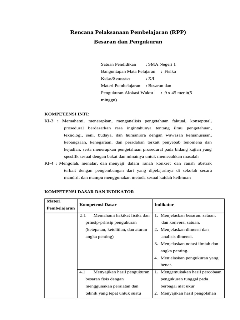 RPP Pengukuran Dan Lampirannya | PDF