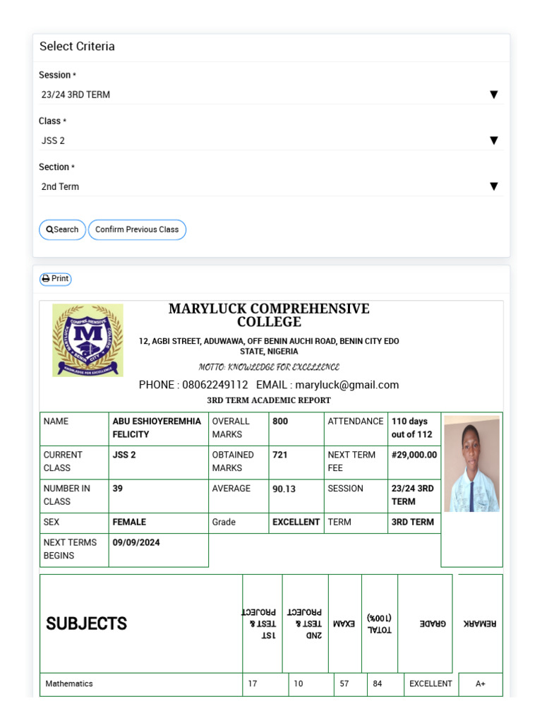 JSS 2 3rd Term Academic Report | PDF