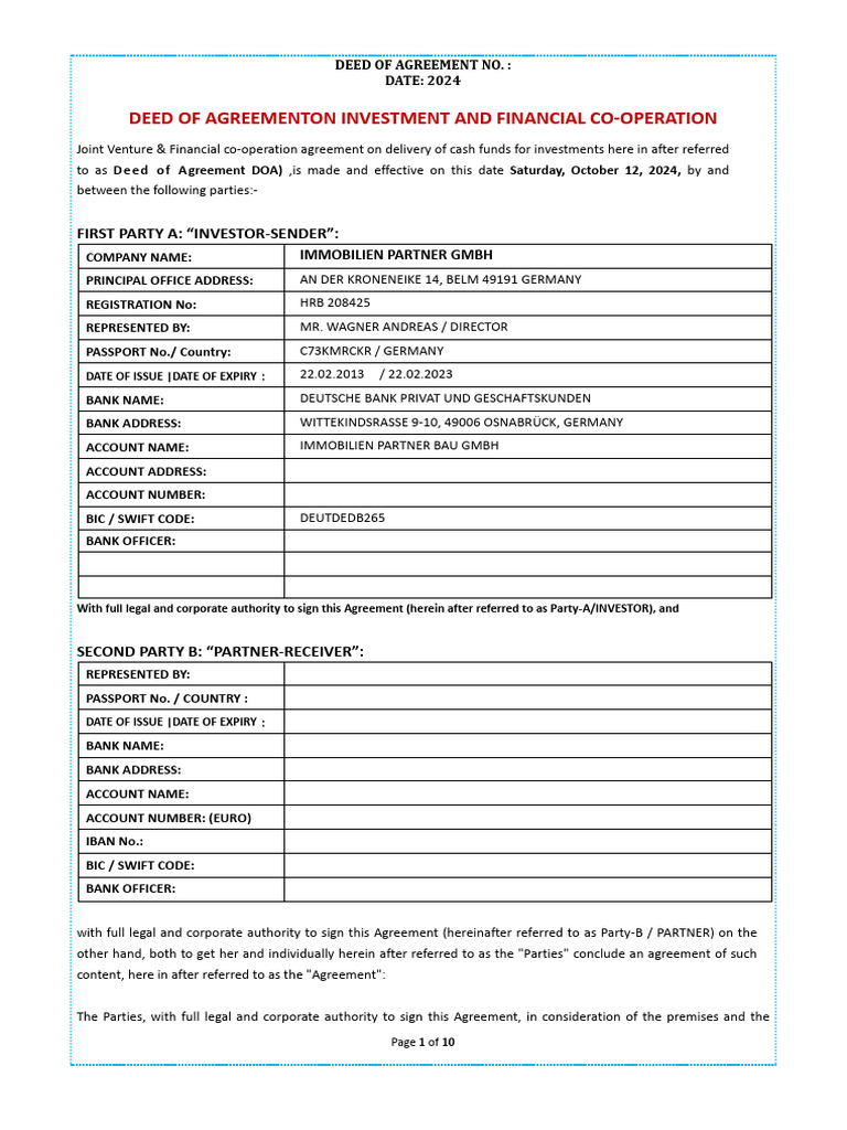 DOA (Draft) SWIFT GPI-2024 - IMMOBILIEN PARTNER GMBH | PDF