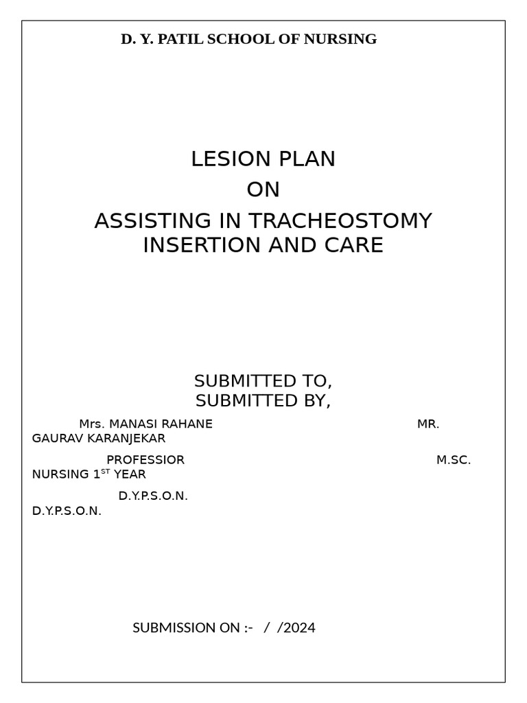Tracheostomy Insertion and Care Guide | PDF | Clinical Medicine ...