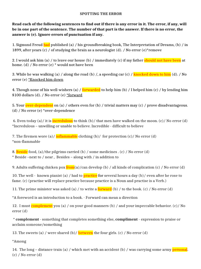 Spotting The Error - Discussion - Answer | PDF | Language Mechanics ...