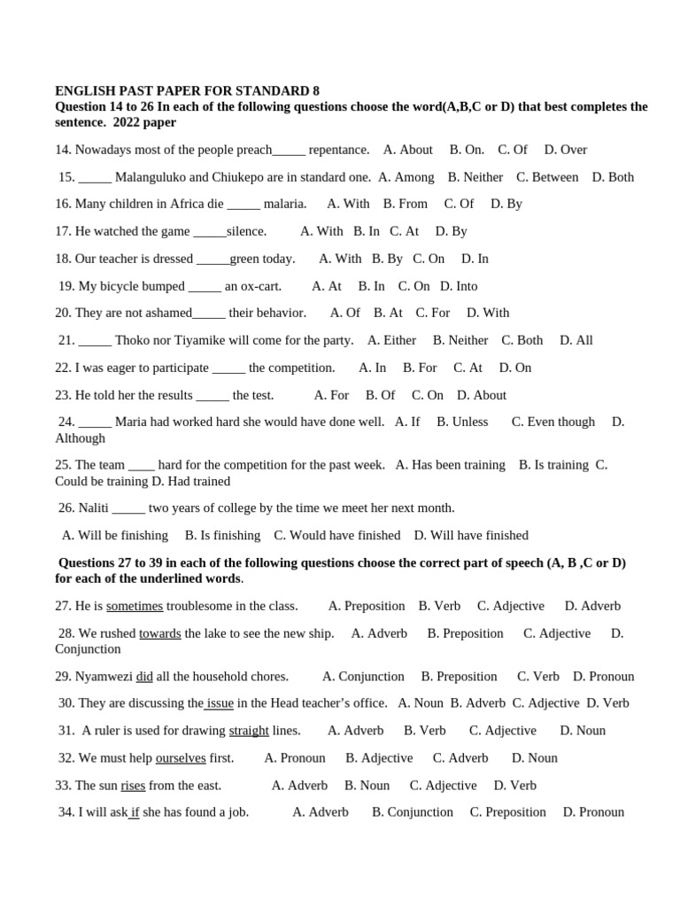ENGLISH PAST PAPERS FOR PSLCE Word | PDF | Adverb | Adjective