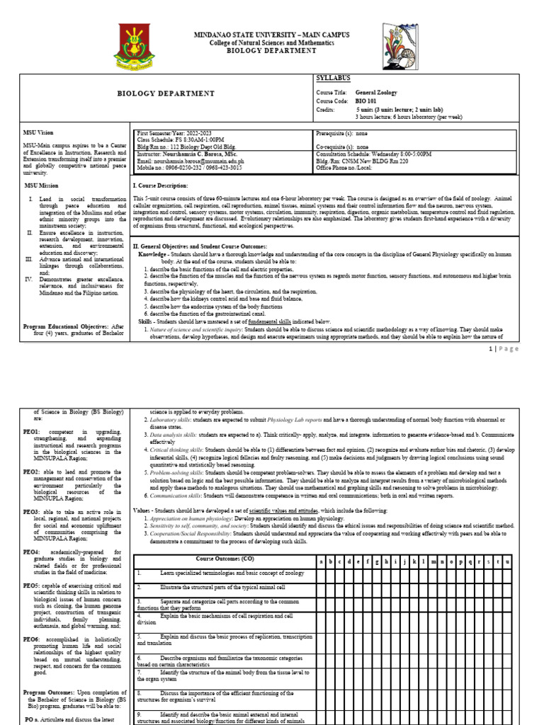 Bio 101 Obe Syllabus Barosa | PDF
