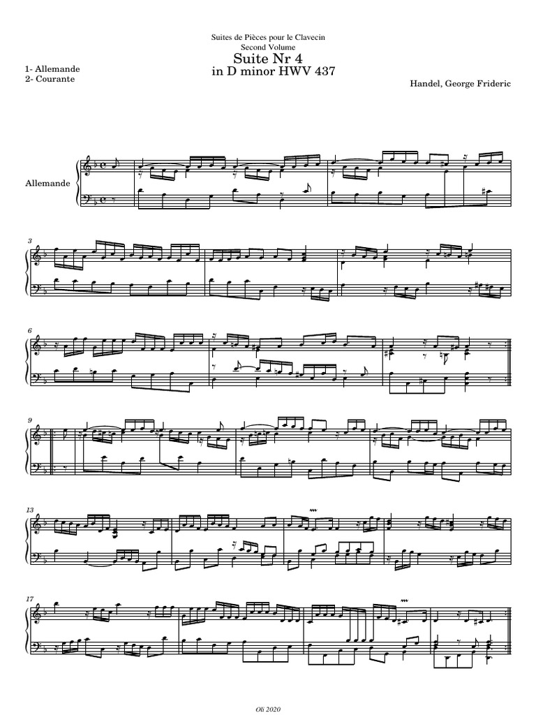 Handel George Frideric Suite in D Minor - HWV 437-1-2-Allemande ...