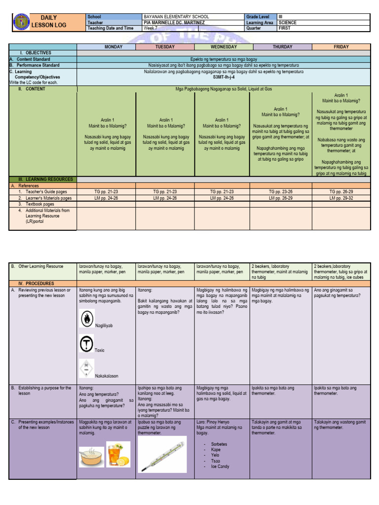 Dll Sci 3 Week 7-8-1st Quarter | PDF