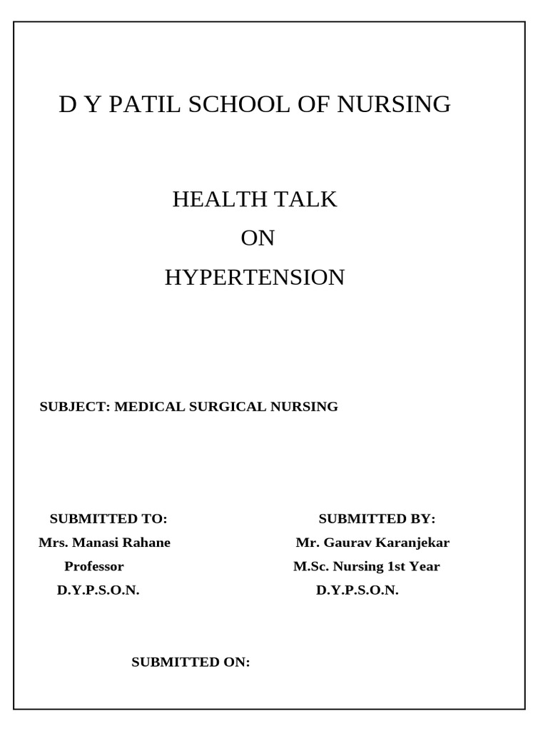 Health Talk On Hypertension - Gaurav Karanjekar | PDF | Hypertension ...