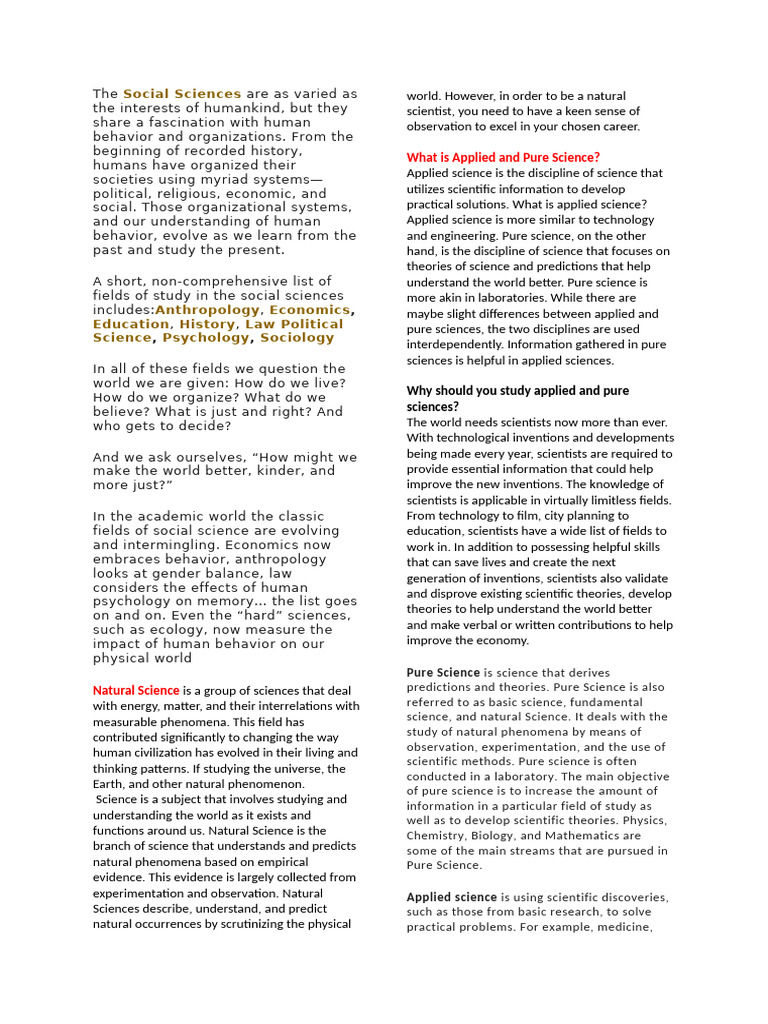What Is Applied and Pure Science?: Social Sciences | PDF