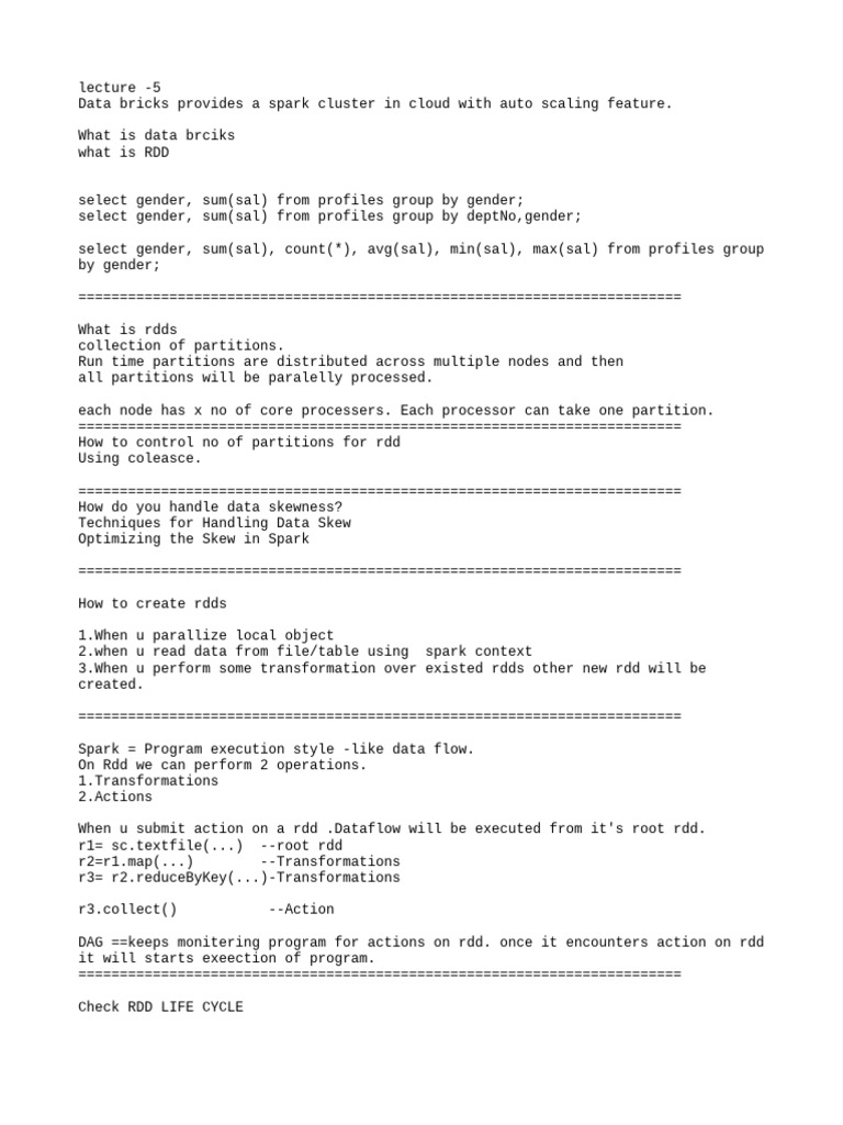 Data Bricks Notes | PDF