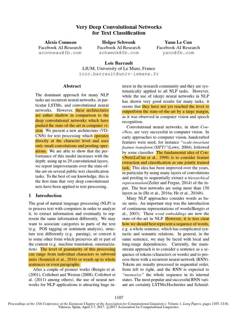Very Deep Convolutional Networks for Text Classification | PDF