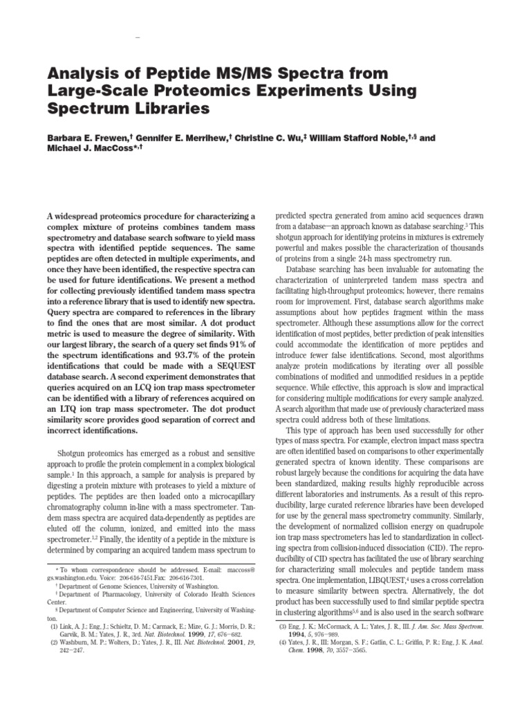Analysis of peptide MSMS Spectra | PDF