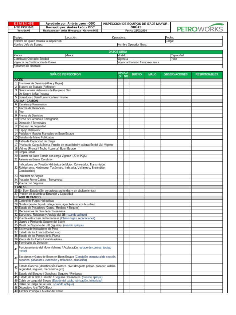 E.3 M.3.3 HSE.for.043 Inspeccion de Equipos de Izamiento Mayor - Grua ...