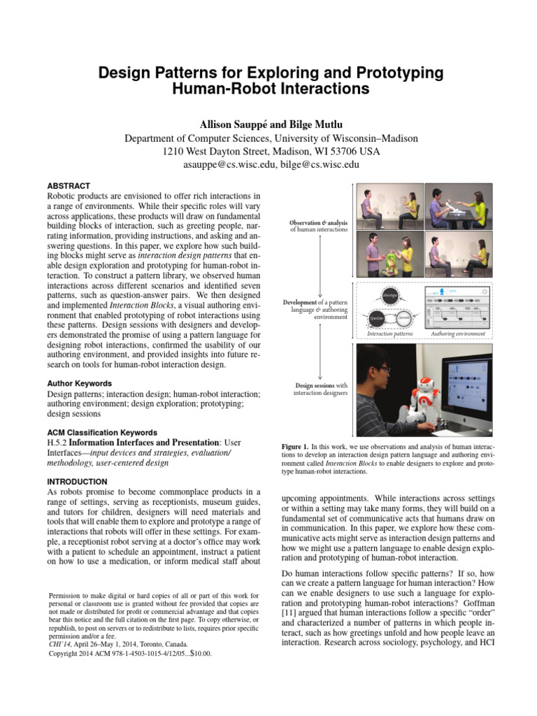 Design Patterns For Exploring and Prototyping Human-Robot Interactions | PDF
