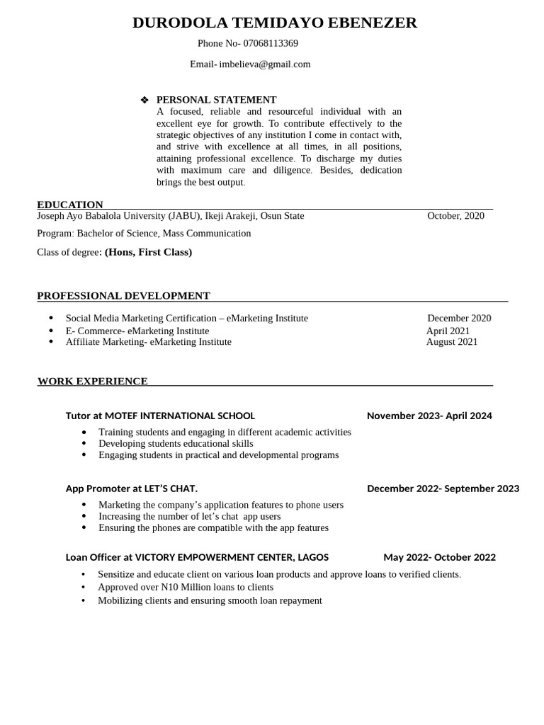 One CV-1 | PDF | Career & Growth