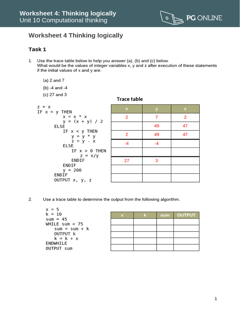 Computational Thinking Worksheet 4 | PDF