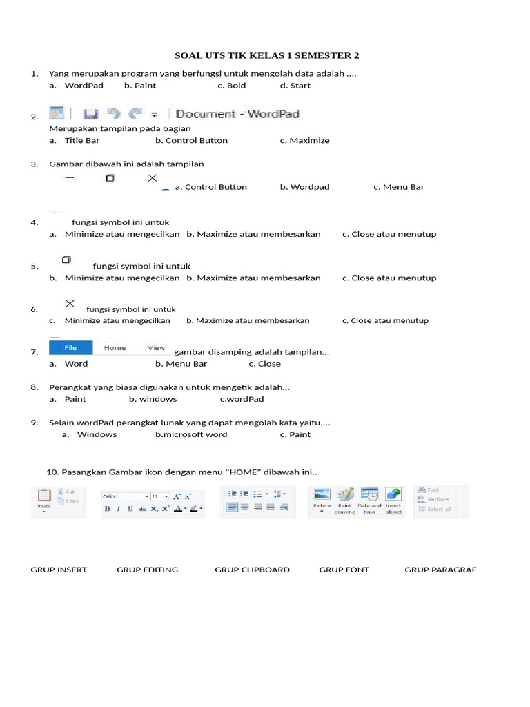 Soal Uts Tik Kelas 1 Semester 2 | PDF