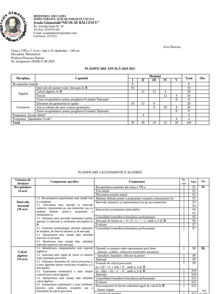 Plan Cls 8 2024-2025 | PDF