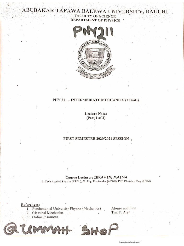 PHY 211 | PDF