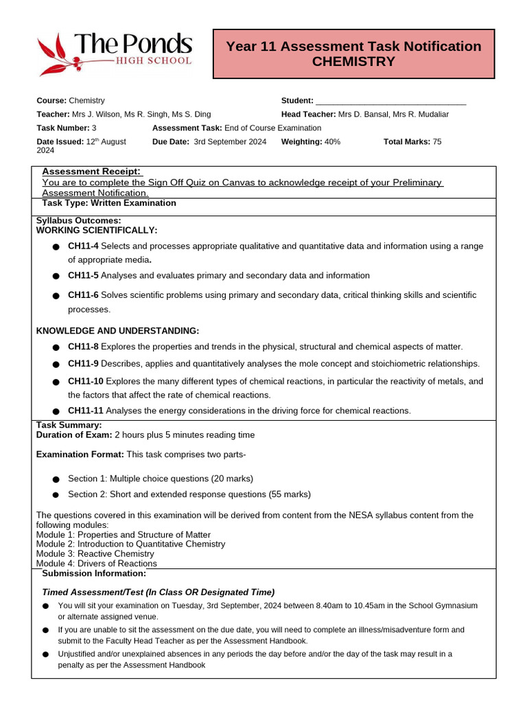 Chemistry EOC Notification 2024 | PDF