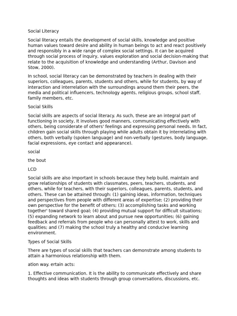 Social Literacy | PDF