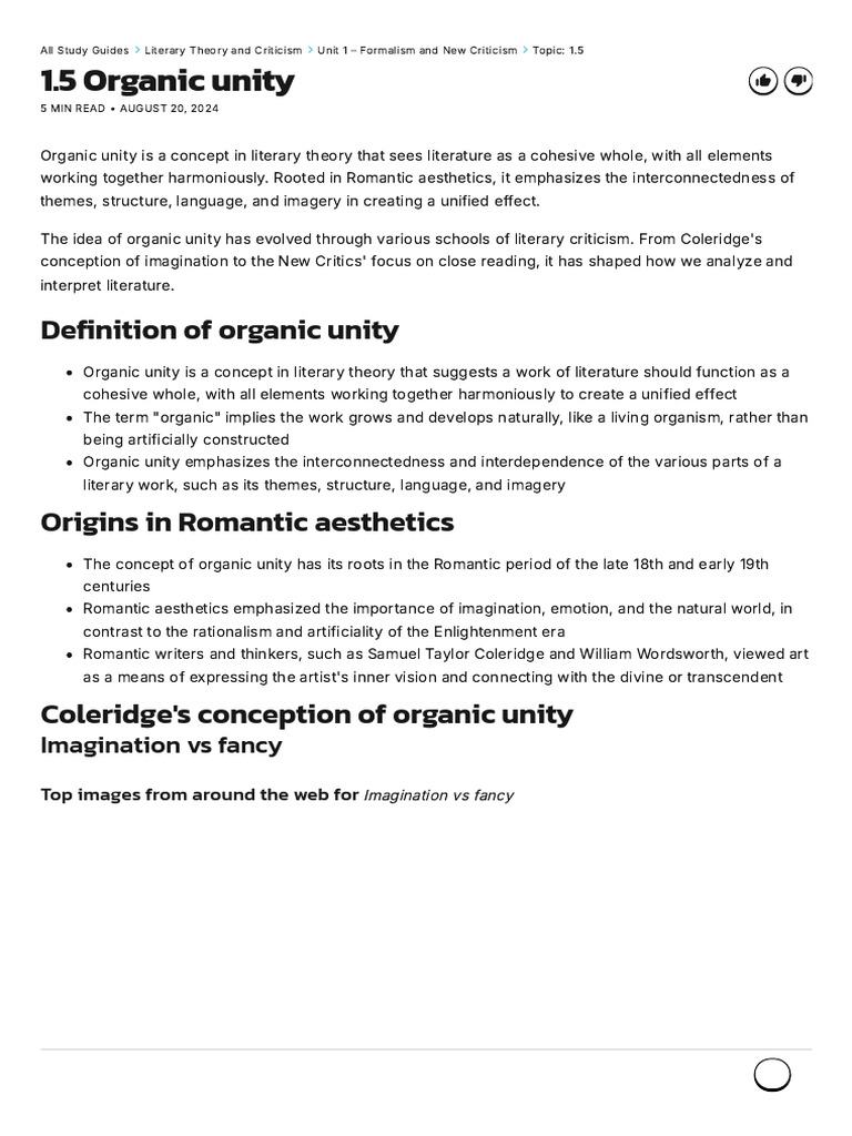 Organic Unity - Literary Theory and Criticism Class Notes - Fiveable | PDF