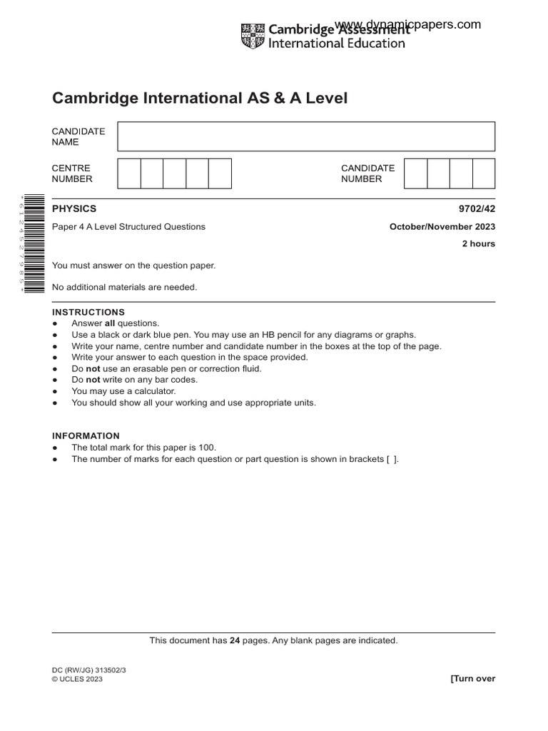 As & A Level Physics 9702 - 42 Paper 4 A Level Structured Questions Oct ...