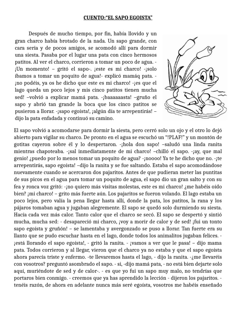 Cuento El Sapo Egoista | PDF