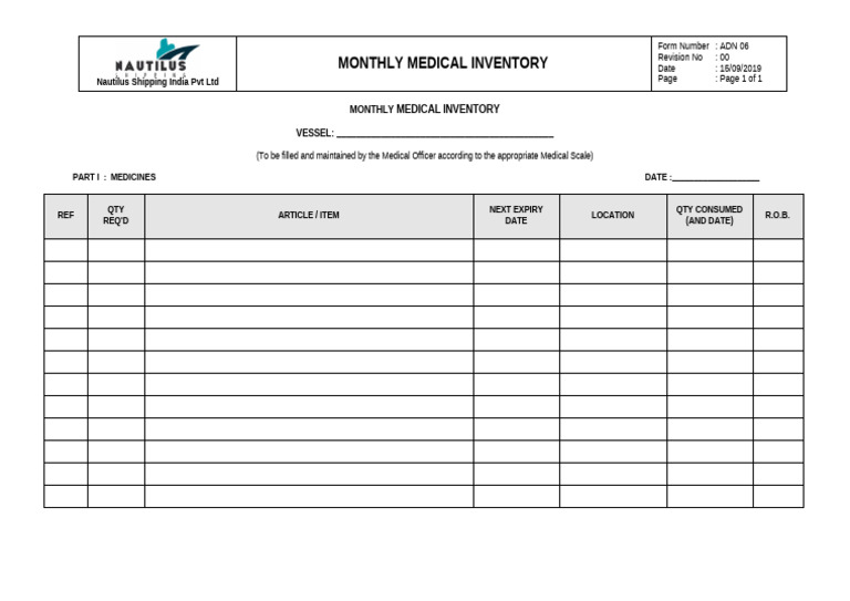 Nautilus Shipping Medical Inventory | PDF