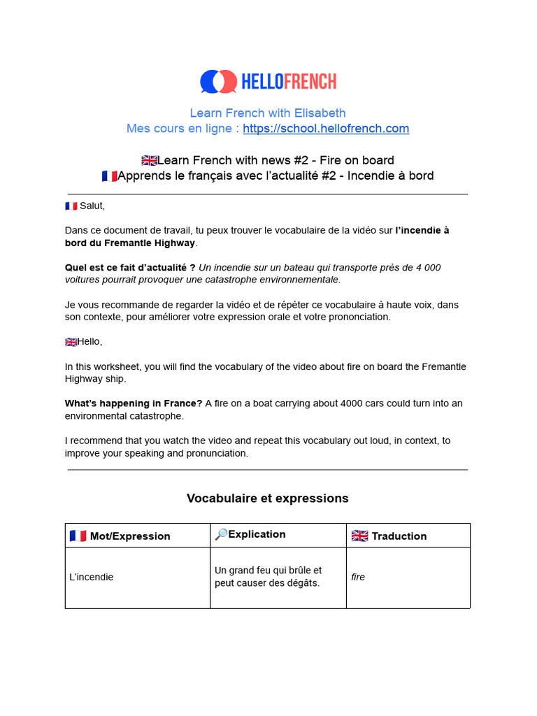 Learn French With News 2 Fire On Board | PDF