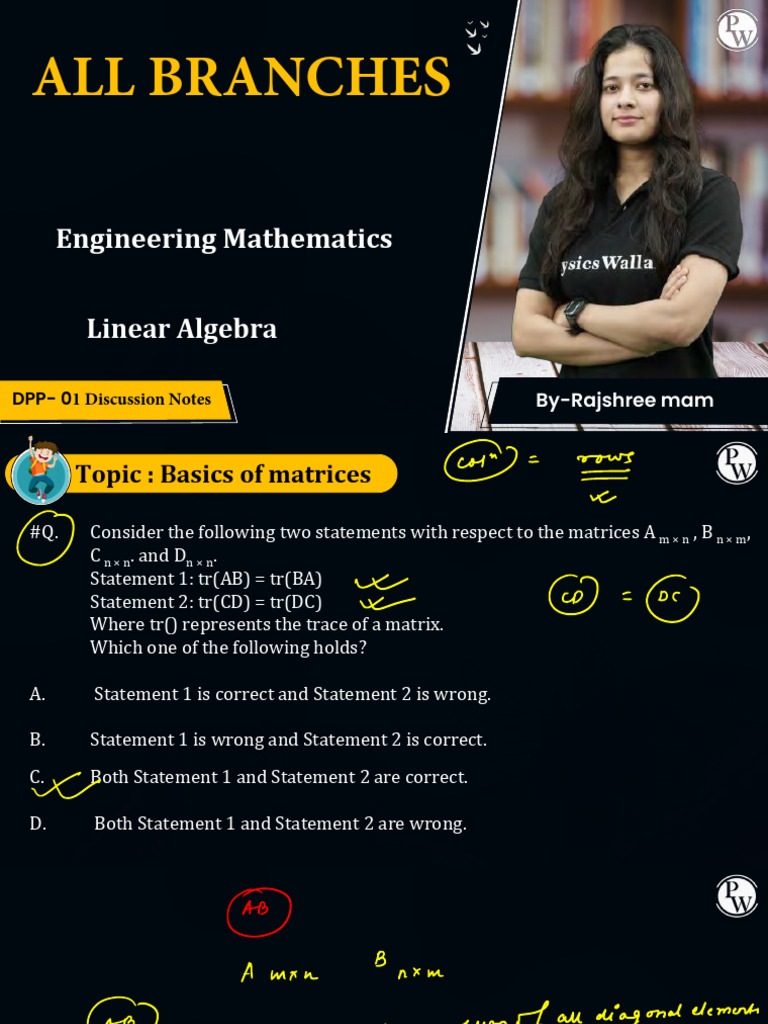 Linear Algebra - DPP 01 Discussion Notes (By Puneet Sir) | PDF