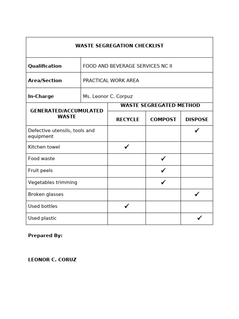 Waste Segregation Checklist | PDF | Technology & Engineering