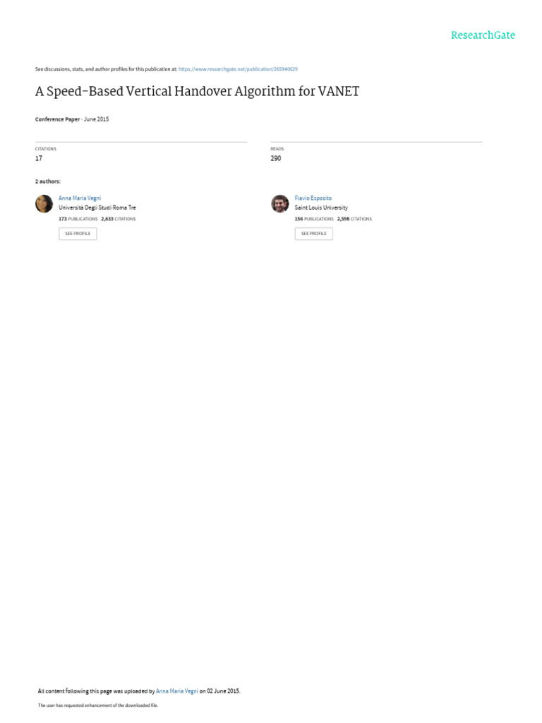 A Speed-Based Vertical Handover Algorithm For VANE | PDF