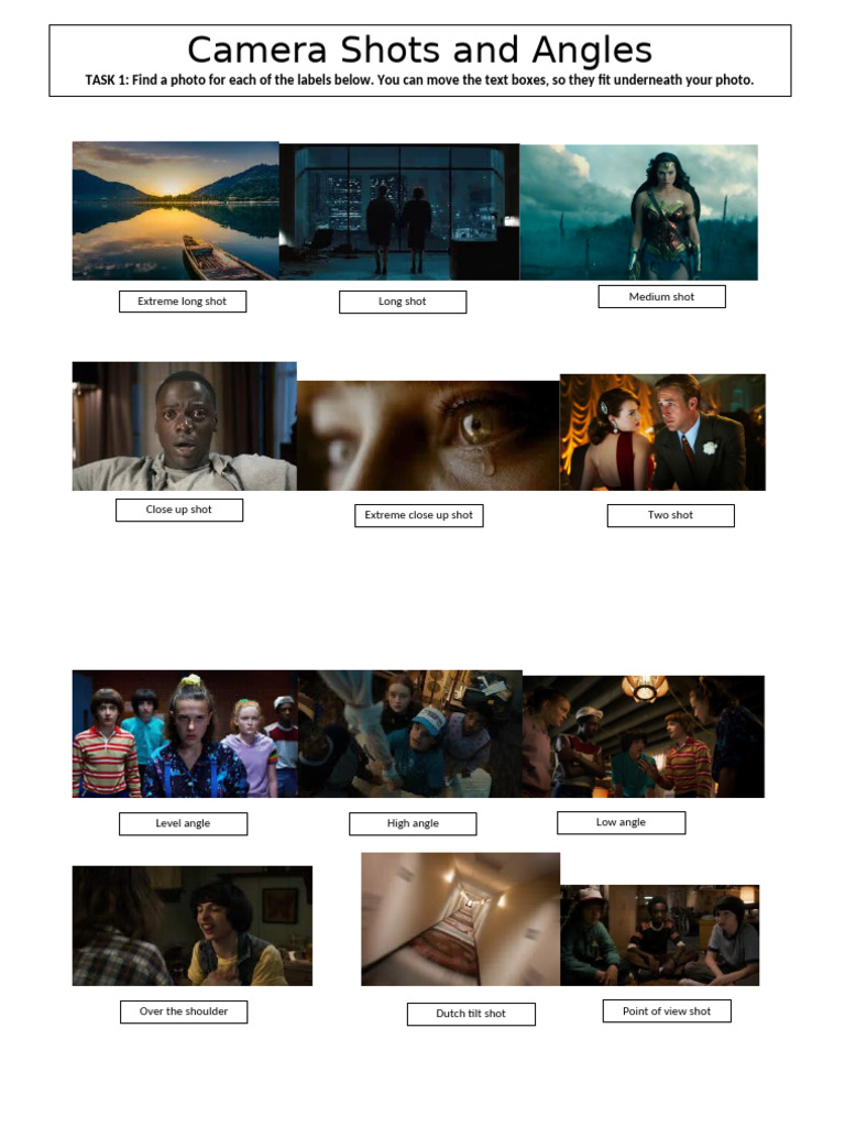 Film techniques worksheet-KS3 | PDF