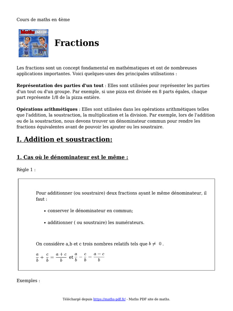 Fractions Cours de Maths en 4eme 972 | PDF