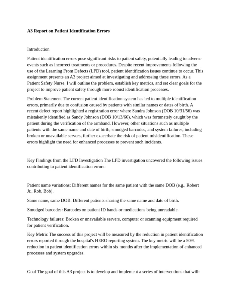 A3 Report On Patient Identification Errors | PDF | Patient Safety ...
