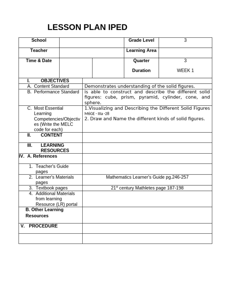Cot Lesson Plan For Math 6 | PDF | Vertex (Geometry) | Lesson Plan