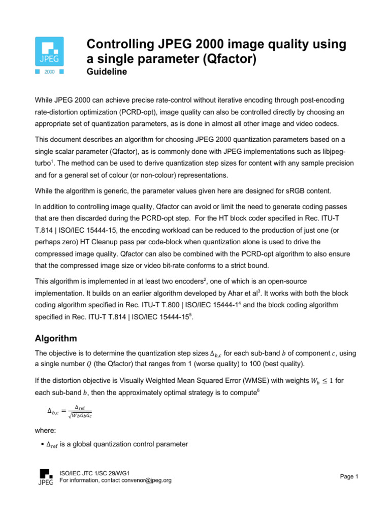 wg1n100430-098-COM-Guideline On Controlling JPEG 2000 Image Quality Using A Single Parameter | PDF