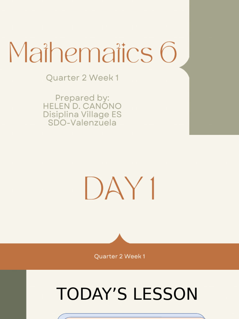 MATH 6 Q2 WEEK 1 - Shared To DTC by Ma'Am Helen D. Canono (Updgated) | PDF
