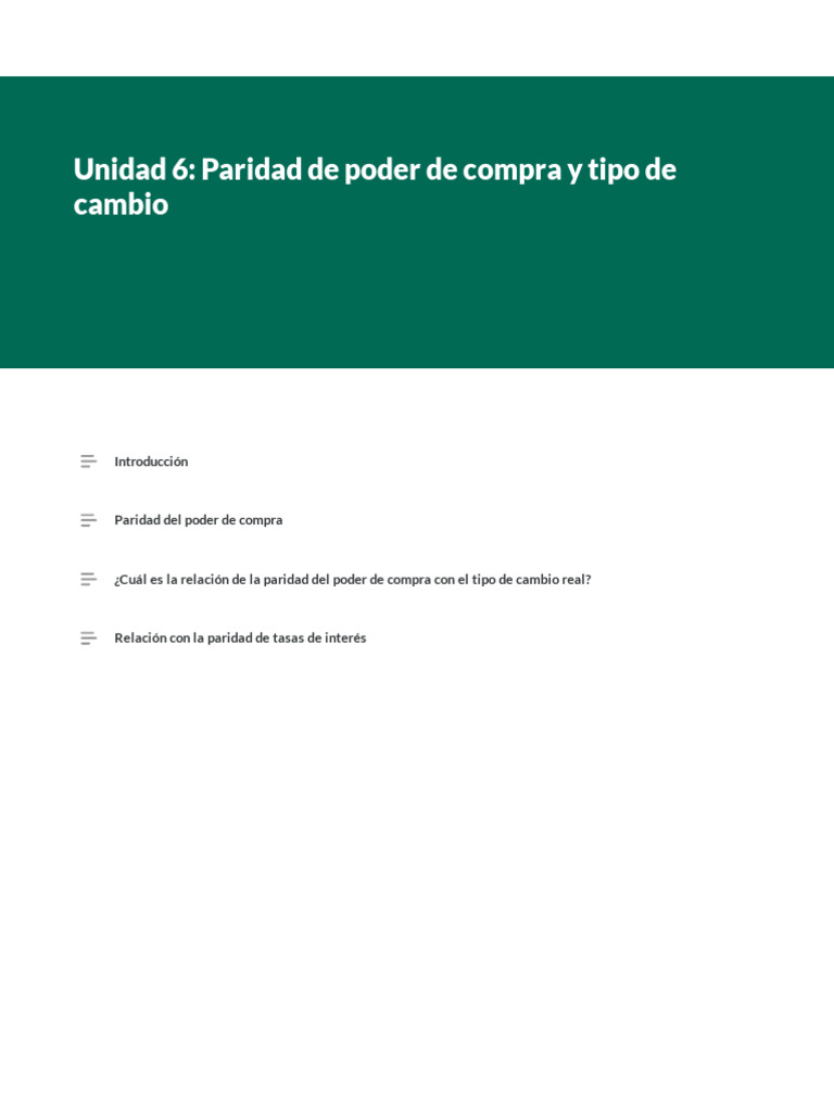 Unidad 6 Paridad de Poder de Compra y Tipo de Cambio YuQ2 FGL | PDF