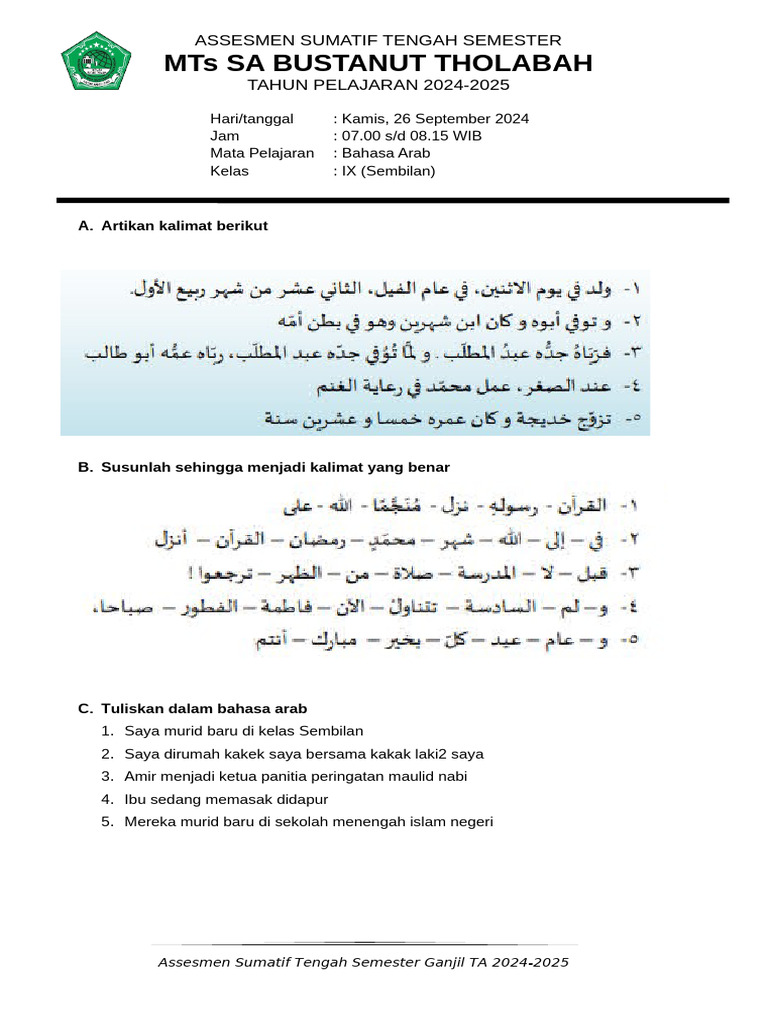 5.1 ASTS - Kls 9 - B. Arab | PDF