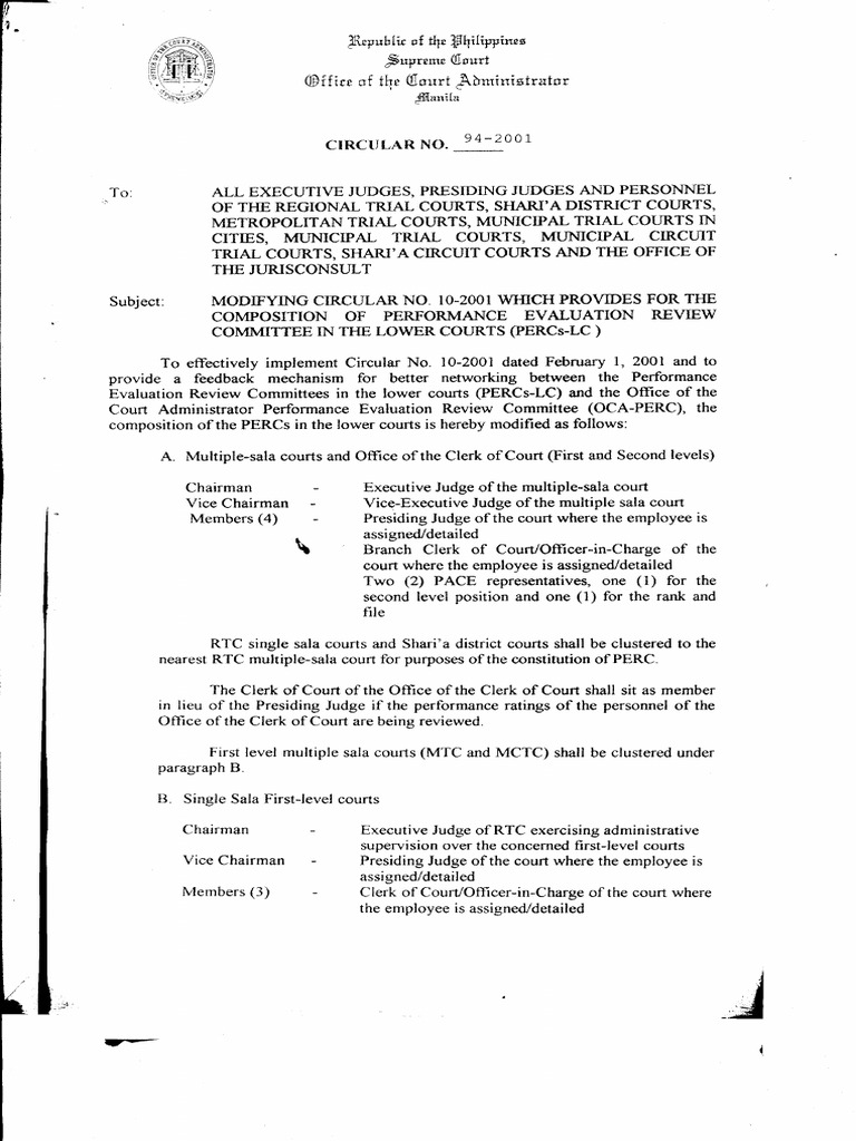 OCA Circular No. 94 2001 | PDF
