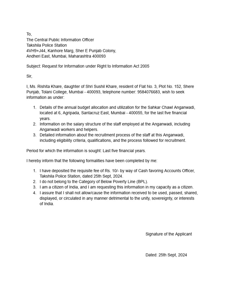 Format of RTI filing | PDF