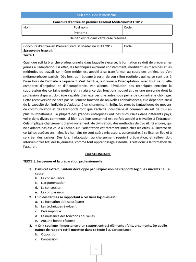 Batts Concours Facmed | PDF