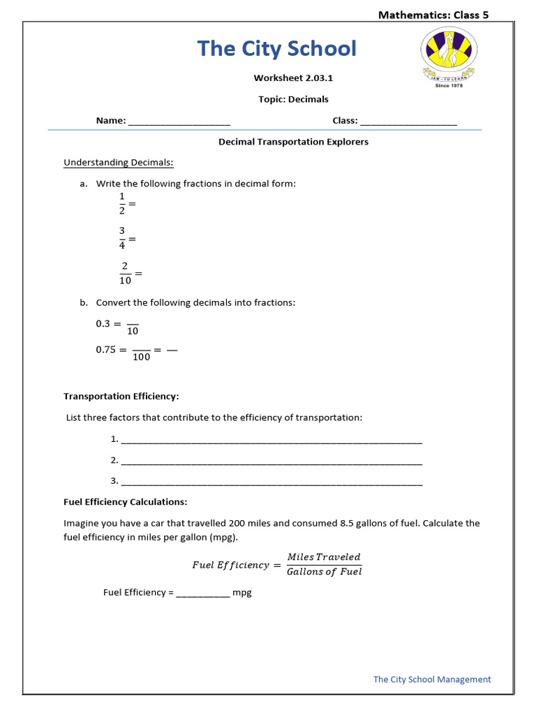 Mathematics Class 5 - Worksheet 3.1 | PDF
