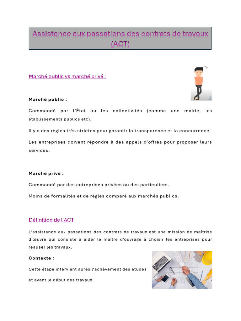 Assistace Pour La Passation Des Contrat Travaux ACT | PDF