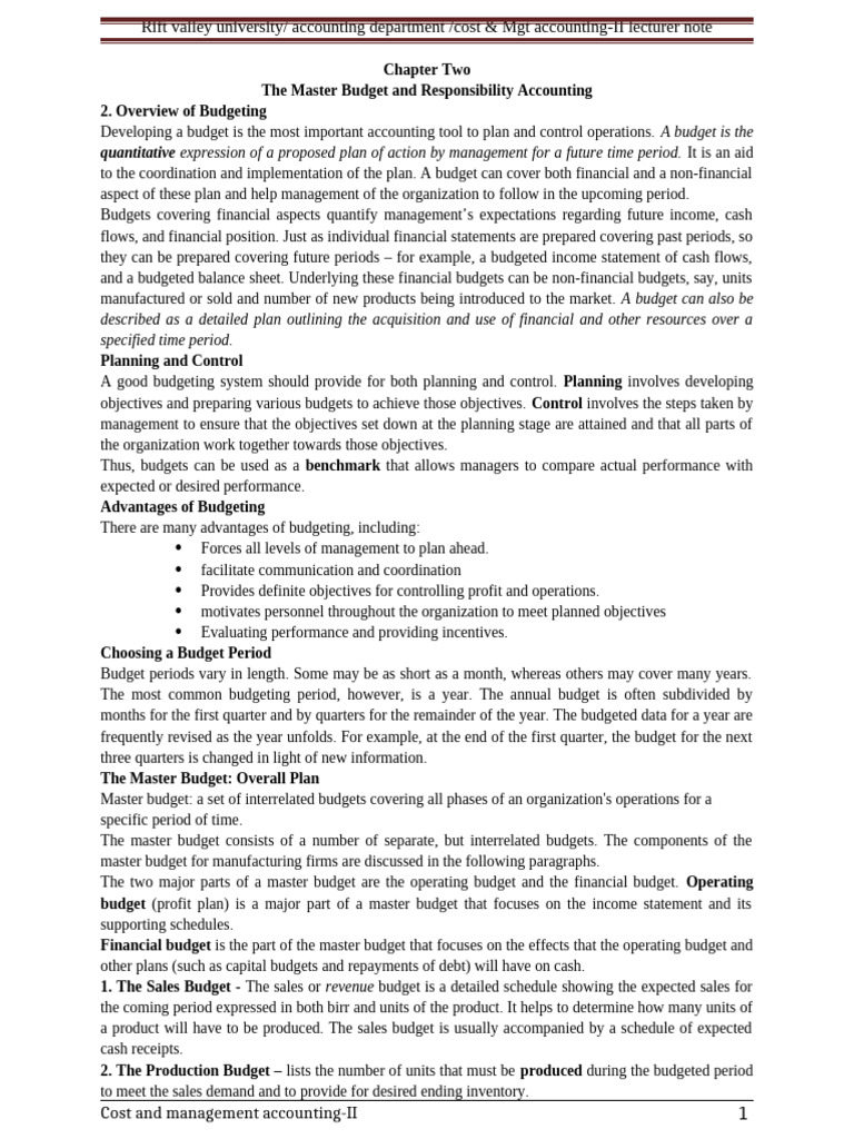 CHAPTER-2 Master Budget | PDF