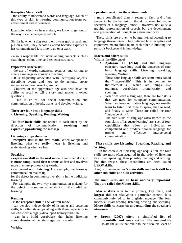 Macro and Micro Skills | PDF