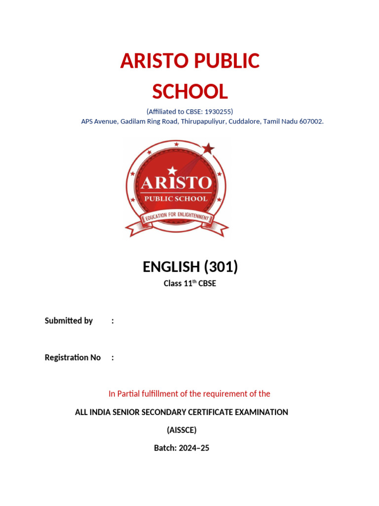 English PROJECT FRONT PAGE | PDF